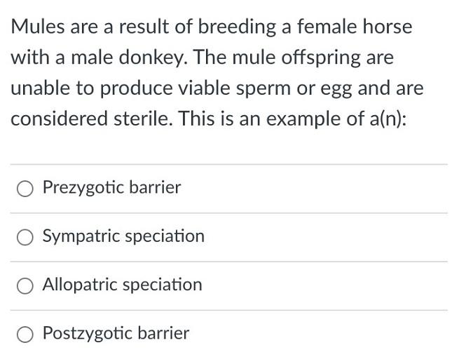 Solved Mules are a result of breeding a female horse with a | Chegg.com
