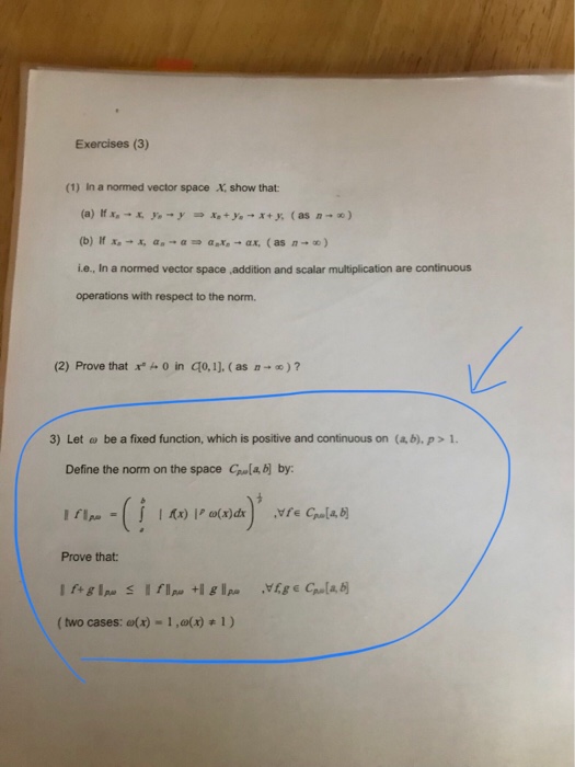Solved Exercises (3) Ina normed vecto space x (1) In a | Chegg.com