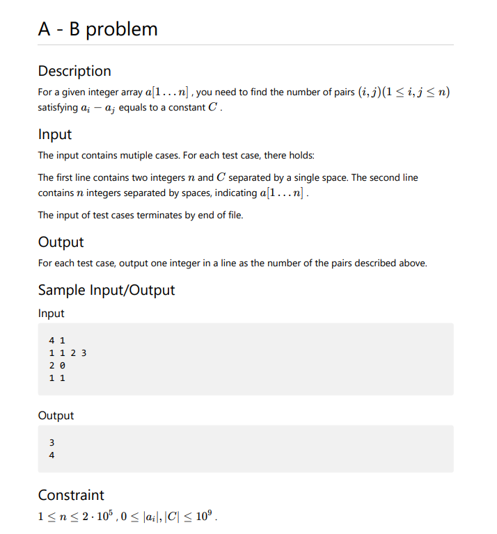 Solved A - B problem Description For a given integer array | Chegg.com Solved A - B problem Description For a given integer array | Chegg.com