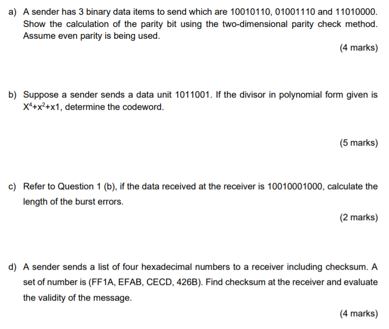 Solved a) A sender has 3 binary data items to send which are | Chegg.com