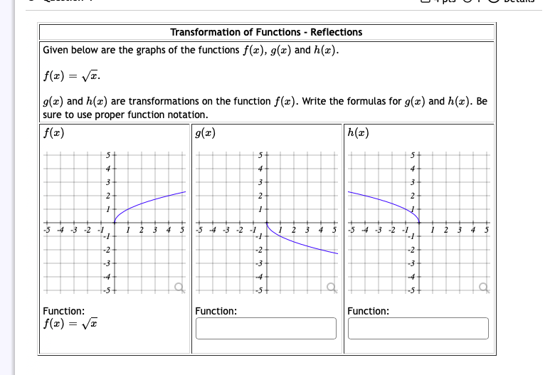 Solved Transformation of Functions - Reflections Given below | Chegg.com