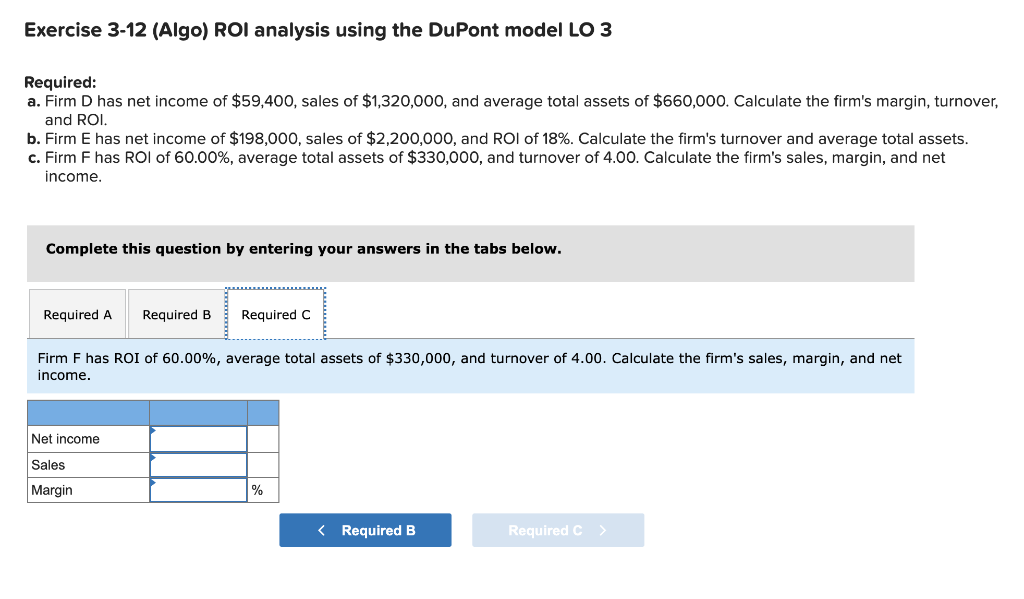 Solved Exercise 3-12 (Algo) ROI analysis using the DuPont | Chegg.com
