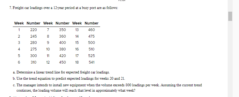 Solved 7. Freight car loadings over a 12 -year period at a | Chegg.com