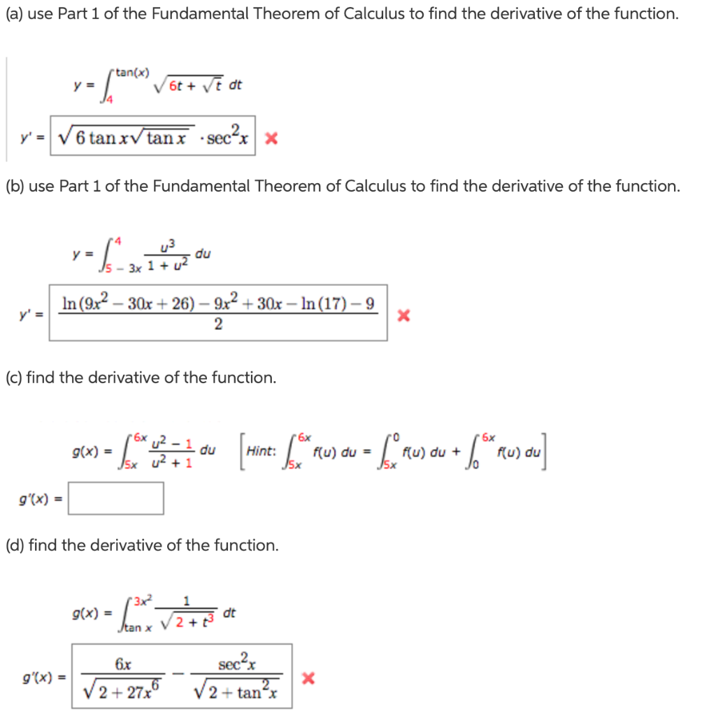 Solved For parts (a) and (b), use Part 1 of the Fundamental | Chegg.com