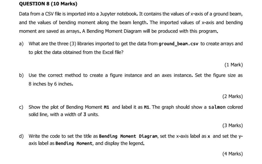 Solved QUESTION 8 (10 Marks) Data from a CSV file is | Chegg.com