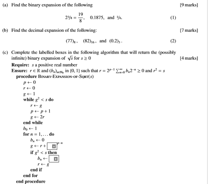 Solved [9 marks) (1) (a) Find the binary expansion of the | Chegg.com