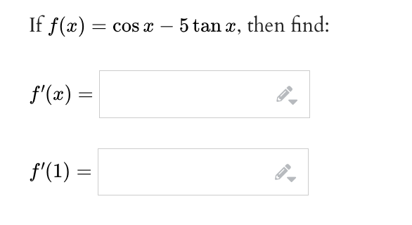 Solved If f(x) = cos X – 5 tan x, then find: = f'(x) = = | Chegg.com