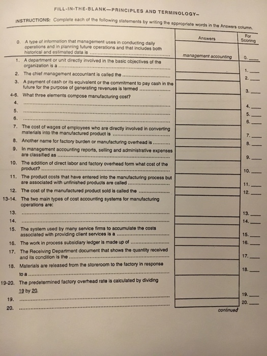 Solved FILL-IN-THE BLANK-PRINCIPLES AND TERMINOLOGY | Chegg.com