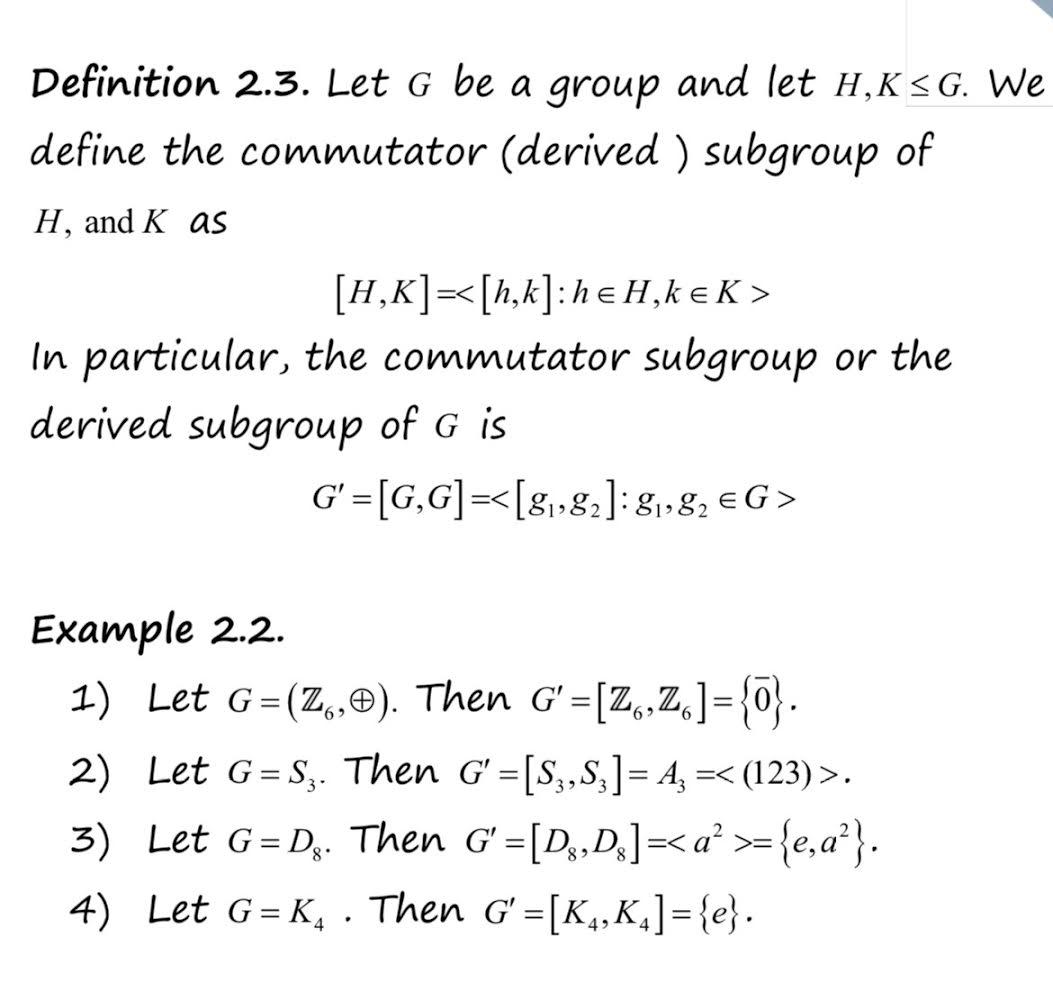 Solved Definition 2.3. Let G be a group and let H,K≤G. We | Chegg.com