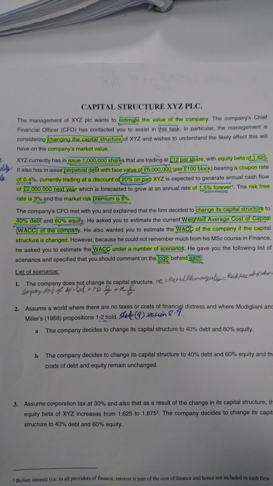 Solved CAPITAL STRUCTURE XYZ PLC The management of XYZ plc | Chegg.com