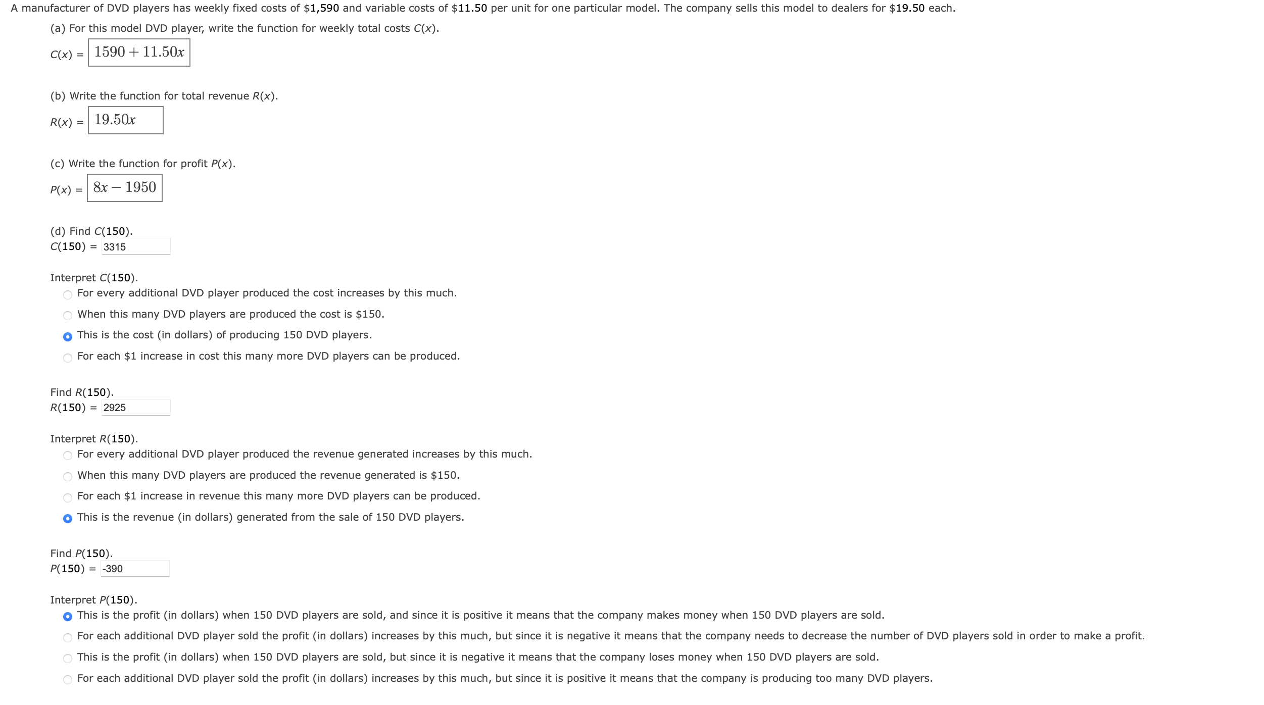Solved (b) Write the function for total revenue R(x). R(x)= | Chegg.com