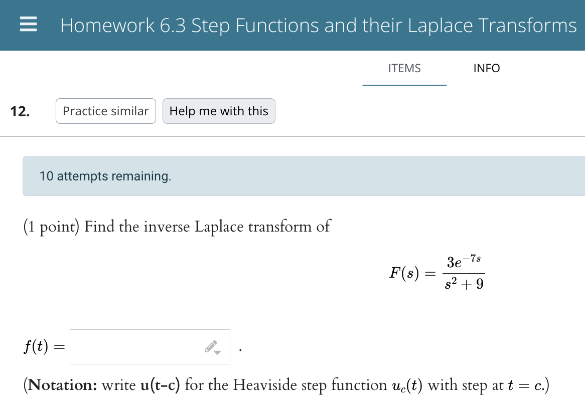 Homework 6.3 Step Functions and their Laplace | Chegg.com