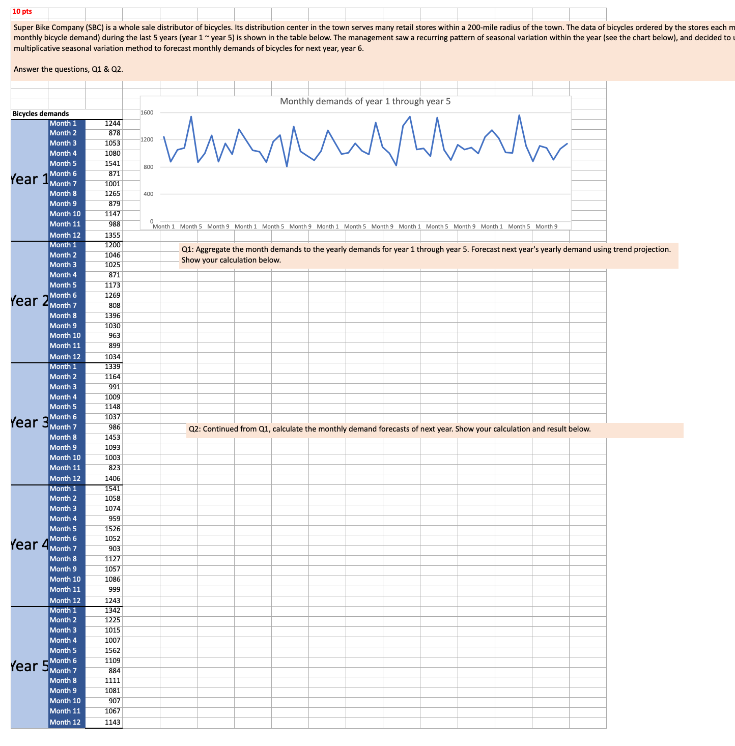 Solved multiplicative seasonal variation method to forecast | Chegg.com
