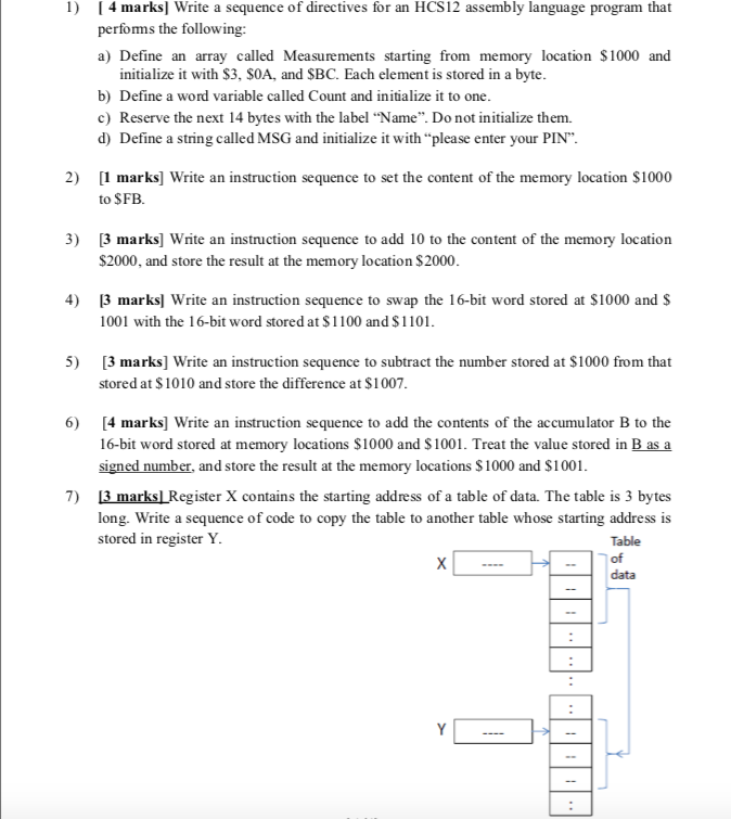 [ 4 marks) Write a sequence of directives for an | Chegg.com