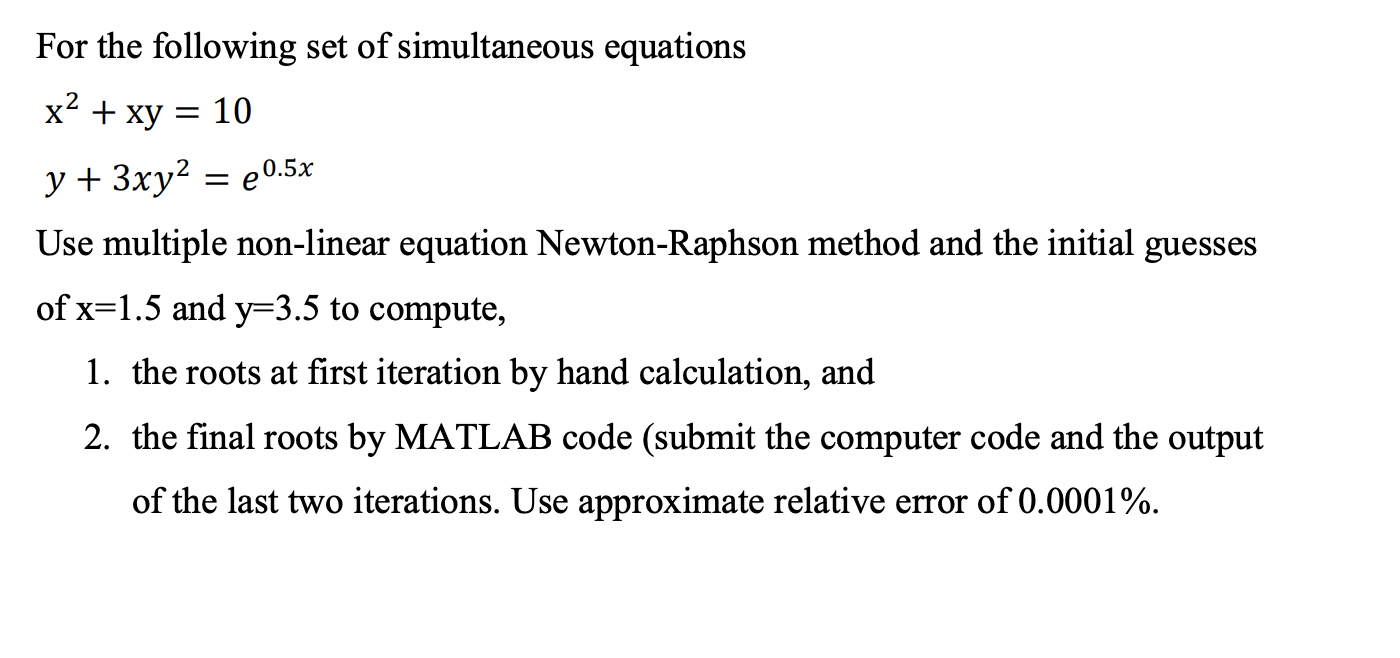 Solved For the following set of simultaneous equations | Chegg.com