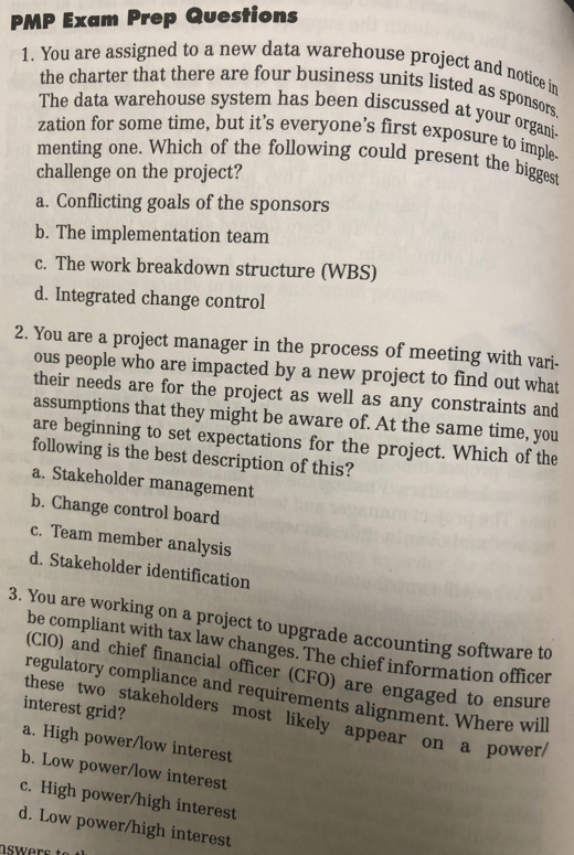 Solved PMP Exam Prep evestions 1. You are assigned to a new | Chegg.com