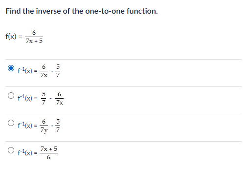 Solved Find the inverse of the one-to-one function. | Chegg.com