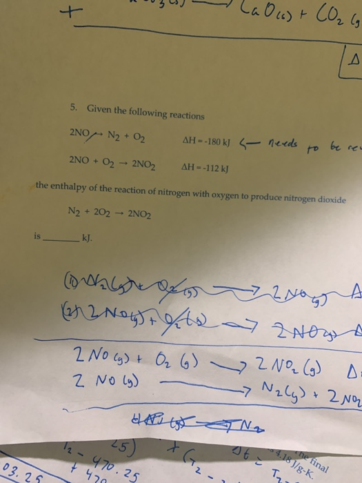 Solved a O (a) + CO₂ 5. Given the following reactions 2NO, | Chegg.com