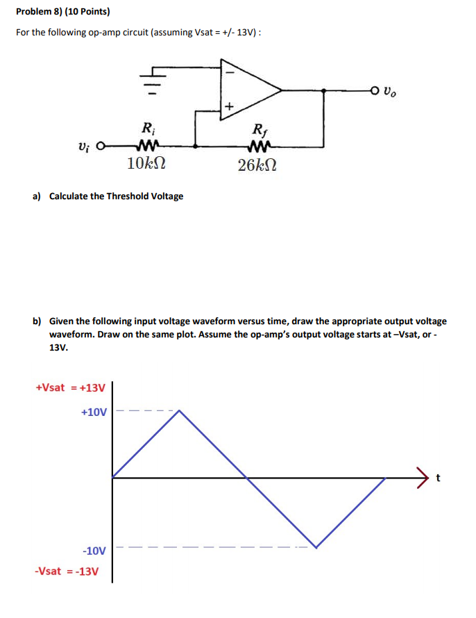 Solved Problem 8) (10 Points) For the following op-amp | Chegg.com