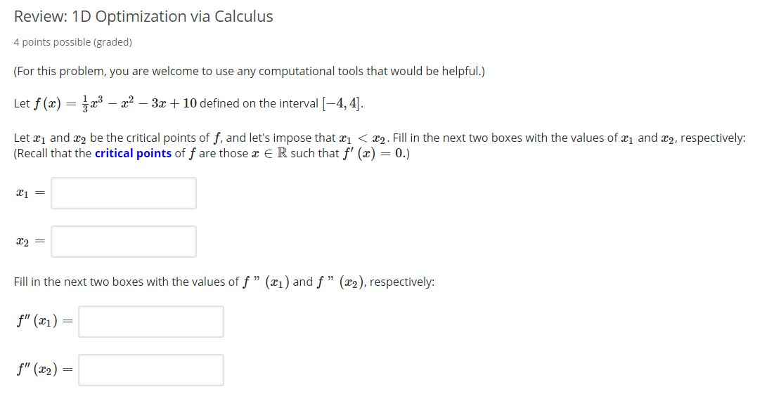 Solved Review 1d Optimization Via Calculus 4 Points 1902
