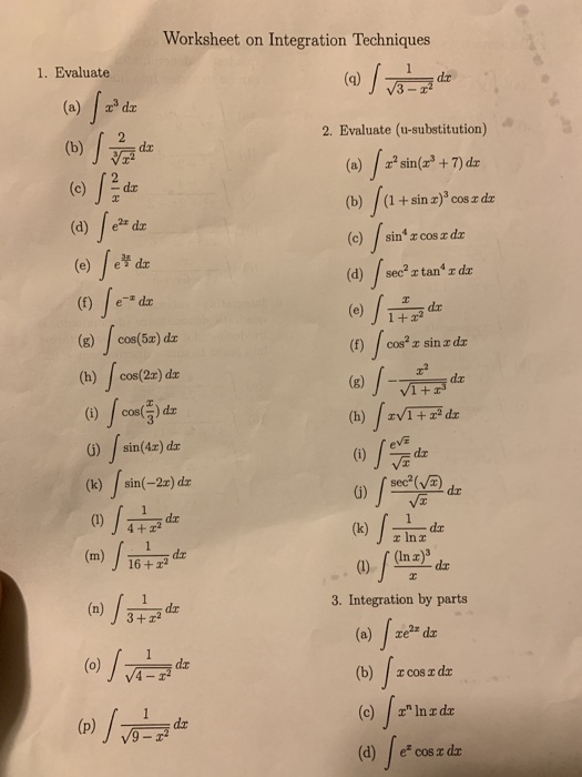 Integration By Substitution Worksheet