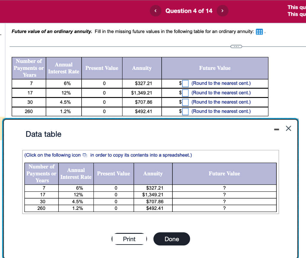 Solved Future value of an ordinary annuity. Fill in the | Chegg.com