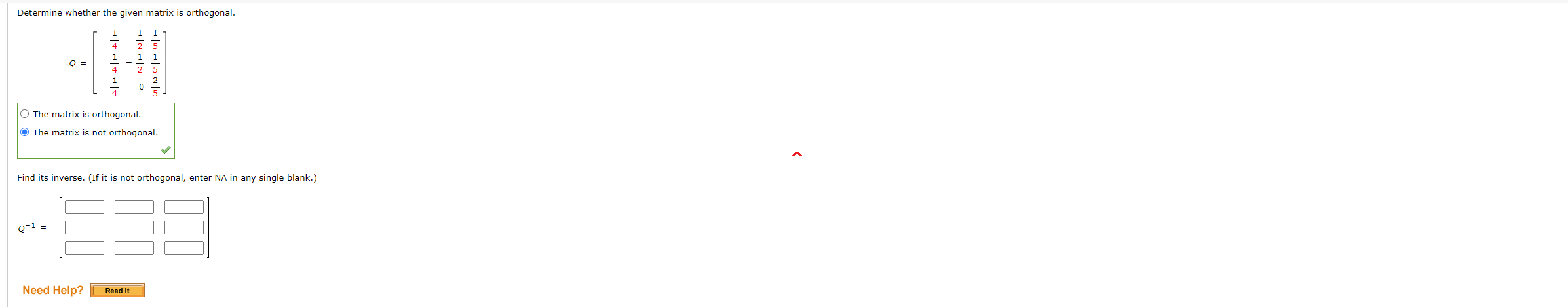 Solved Determine whether the given matrix is orthogonal. | Chegg.com