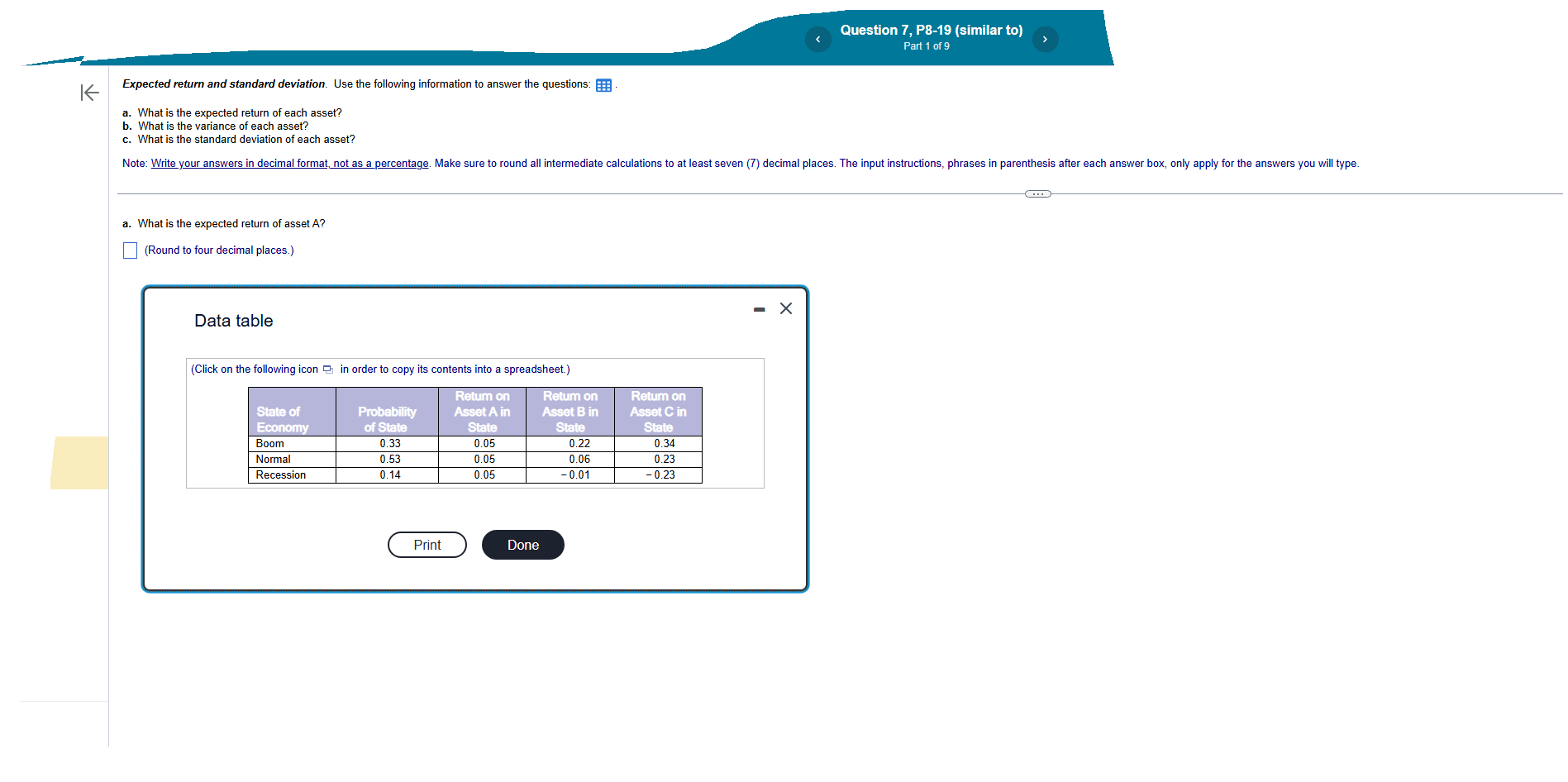 Solved Expected return and standard deviation. Use the | Chegg.com