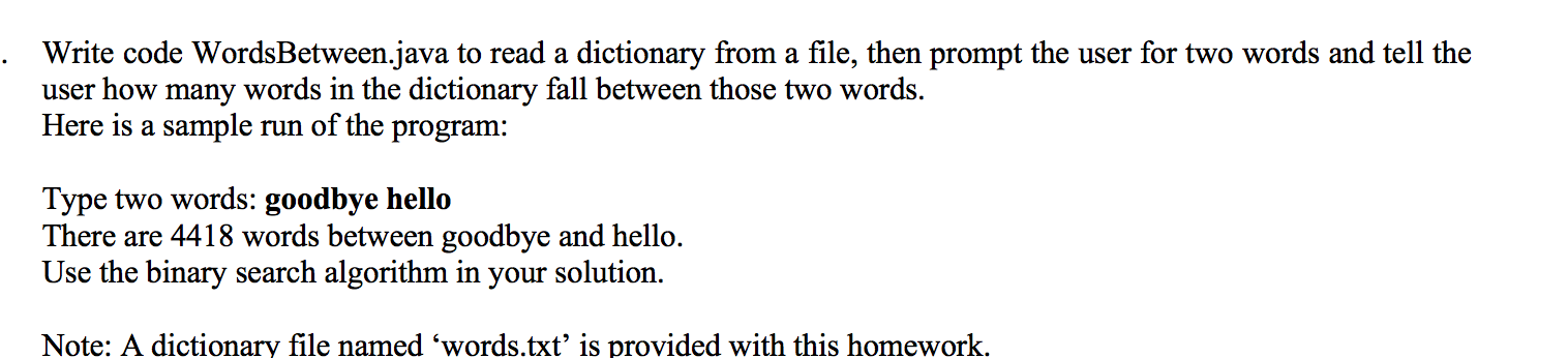 Write code WordsBetween.java to read a dictionary | Chegg.com