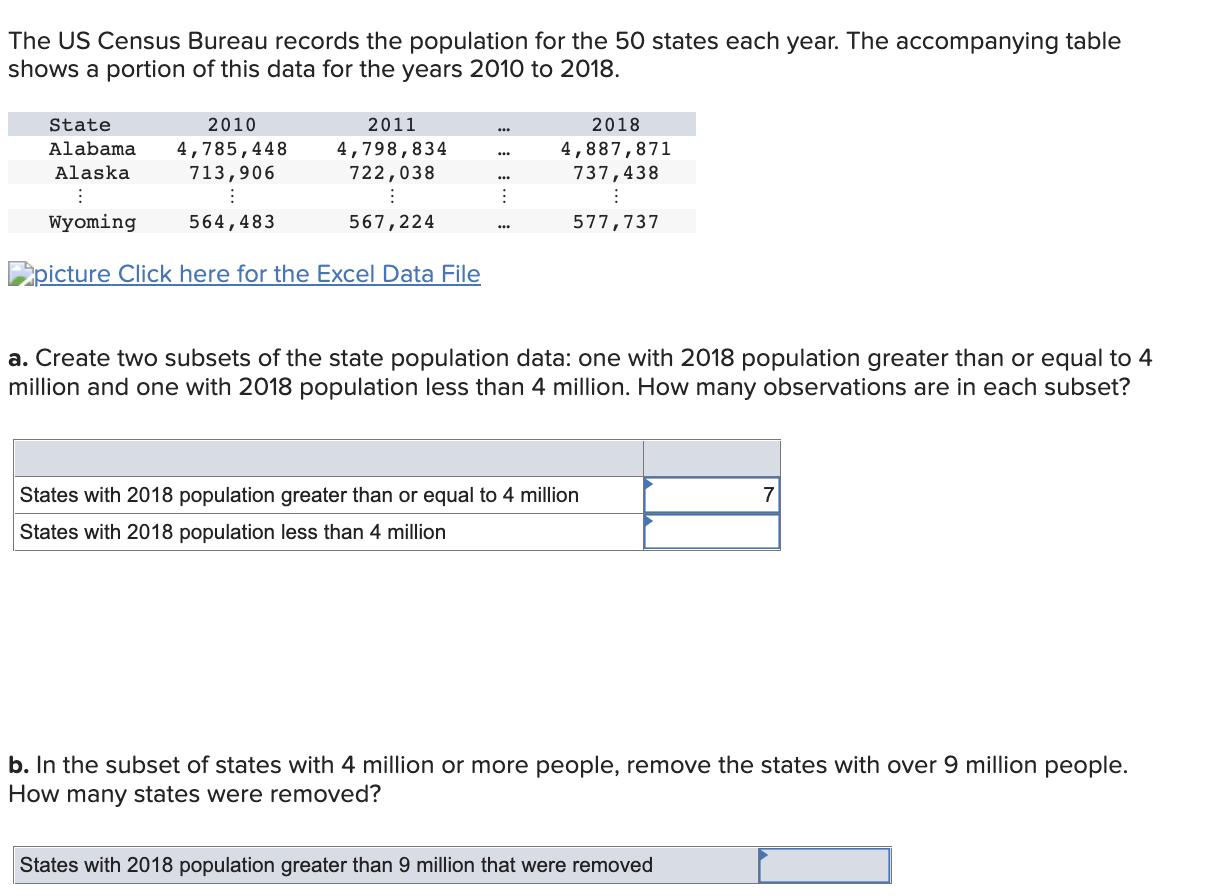 Solved The US Census Bureau records the population for the | Chegg.com