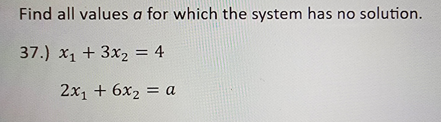 Solved Find all values a for which the system has no | Chegg.com