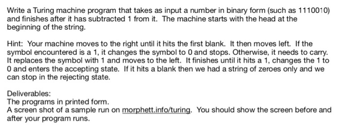 Solved Write A Turing Machine Program That Takes As Input A 8458