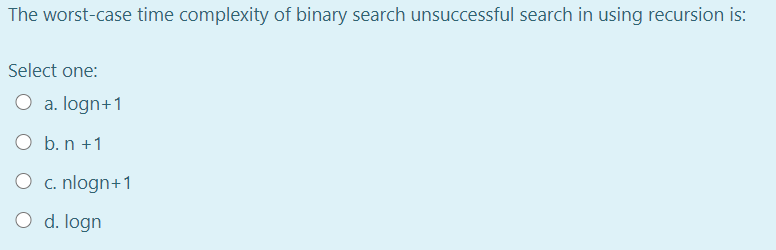 Solved The worst-case time complexity of binary search | Chegg.com