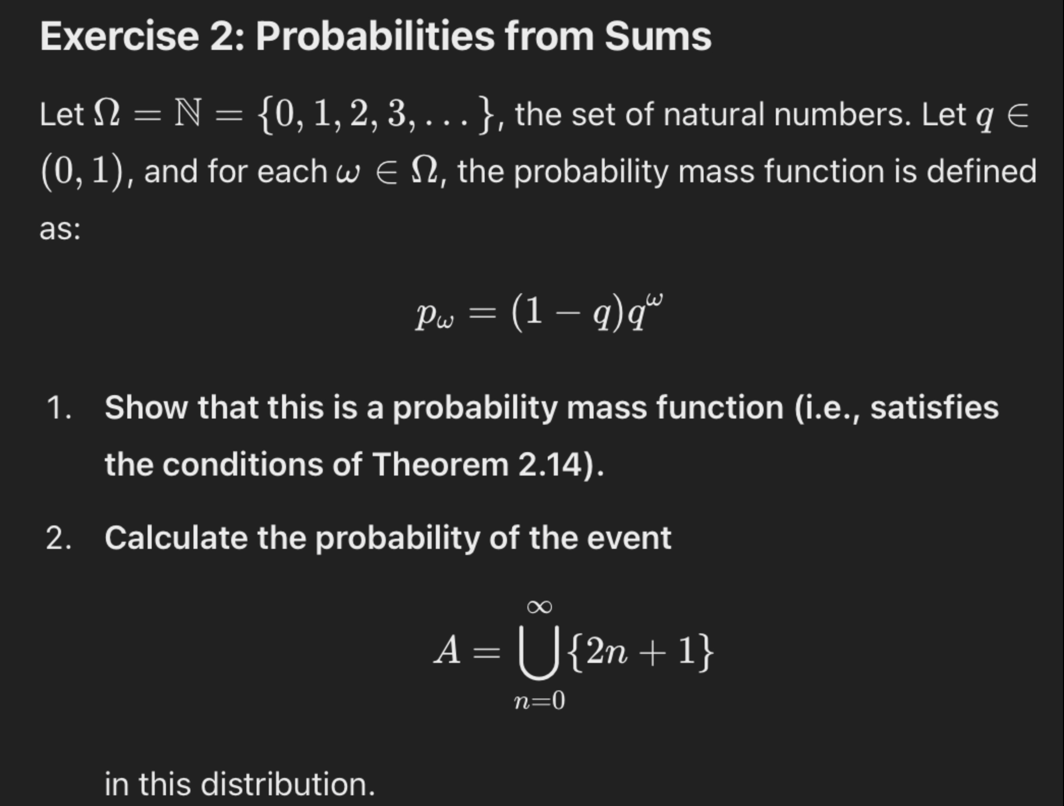 Solved Exercise 2: Probabilities from SumsLet | Chegg.com