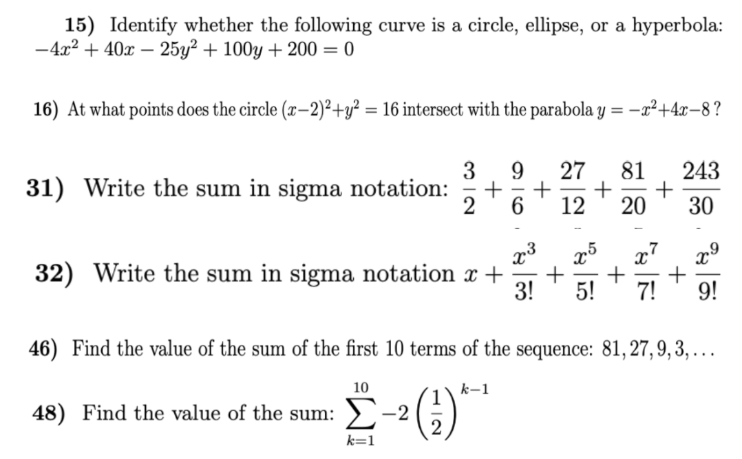 Solved 15) Identify whether the following curve is a circle, | Chegg.com