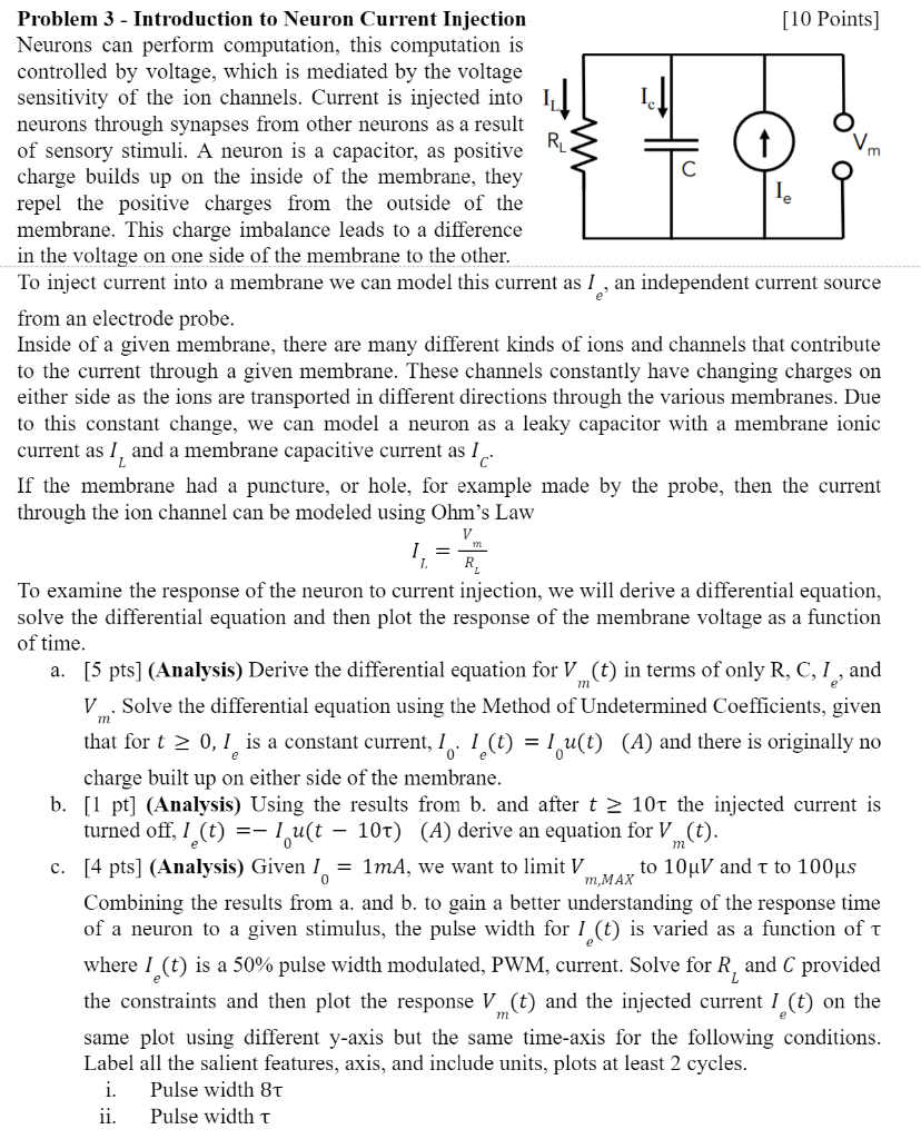 Solved Problem 3 - Introduction to Neuron Current Injection | Chegg.com