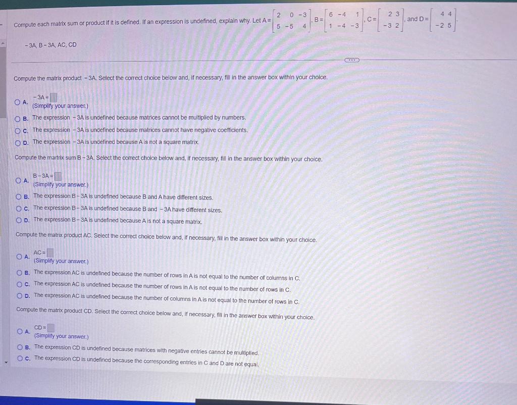 Solved −3A,B−3A,AC,CD Compute the matrix product −3 A. | Chegg.com