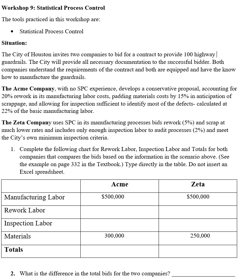 Solved Workshop 9: Statistical Process Control The tools | Chegg.com