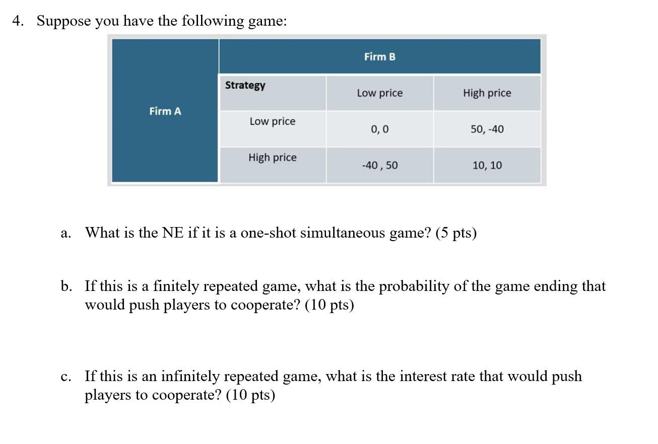 Solved 4. Suppose you have the following game: a. What is | Chegg.com