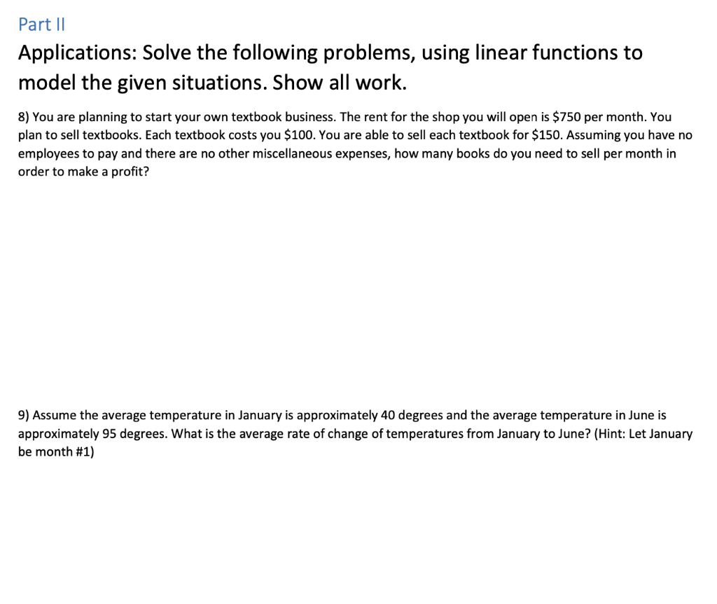 Solved Part II Applications: Solve the following problems, | Chegg.com
