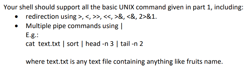 Design your own shell interface using C programming | Chegg.com
