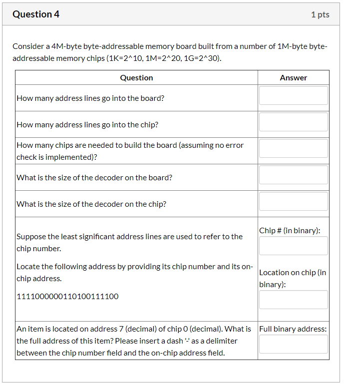 Solved Consider a 4M-byte byte-addressable memory board | Chegg.com