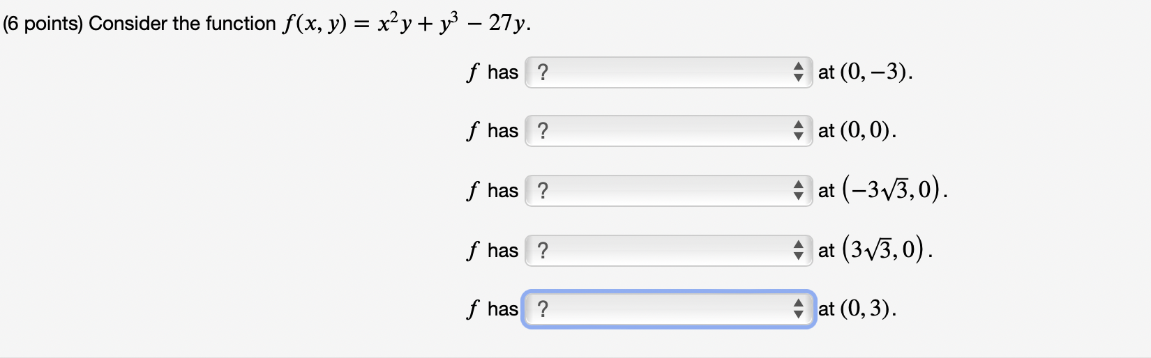 Solved Points Consider The Function F X Y X2y Y3−27y F