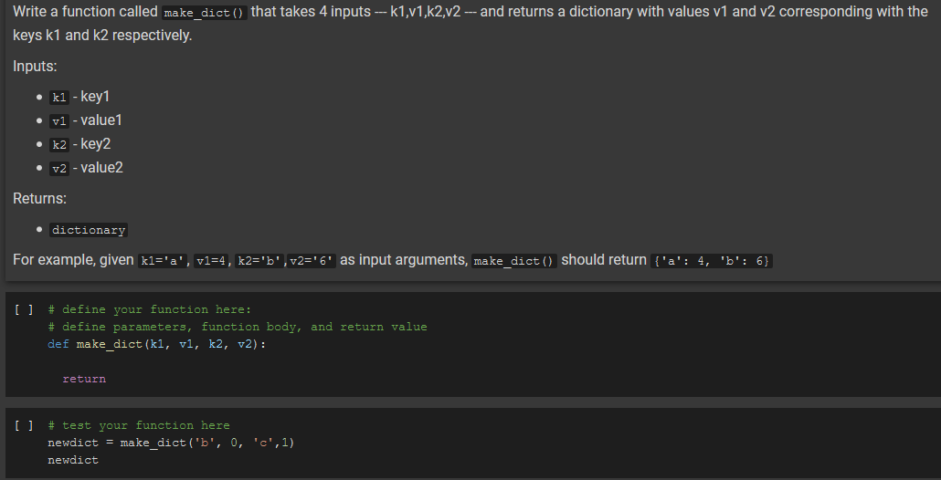 Solved Write a function called make_dict() that takes 4 | Chegg.com