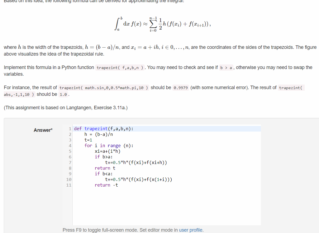 Solved i-0 where h is the width of the trapezoids, h = | Chegg.com