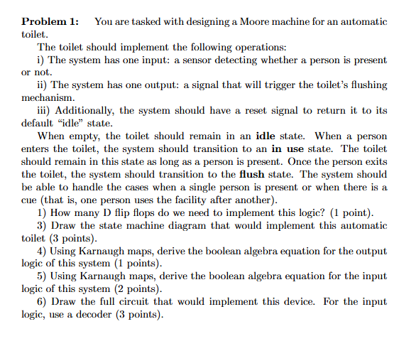 Solved Problem 1: You are tasked with designing a Moore | Chegg.com