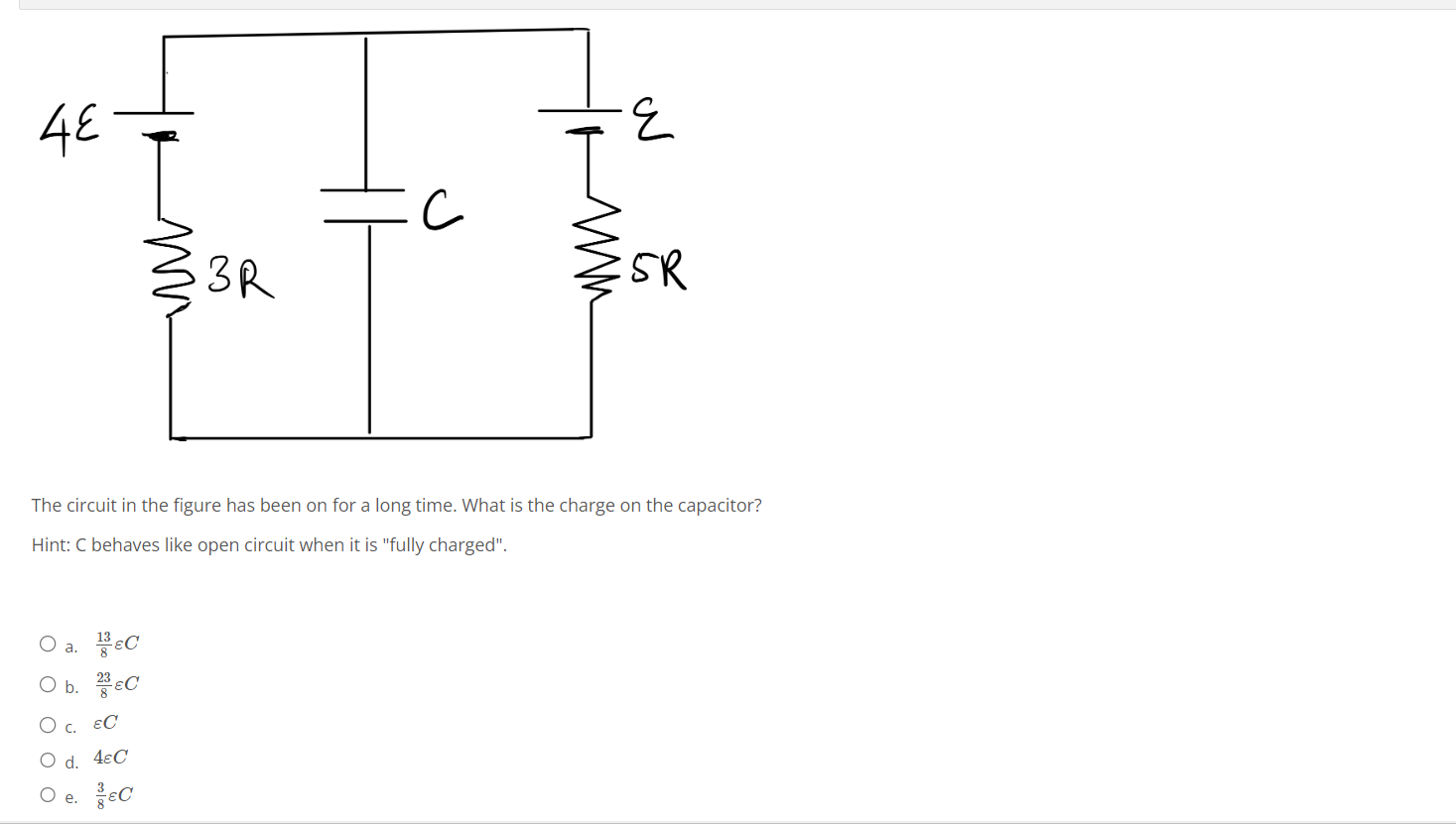 Solved The circuit in the figure has been on for a long | Chegg.com
