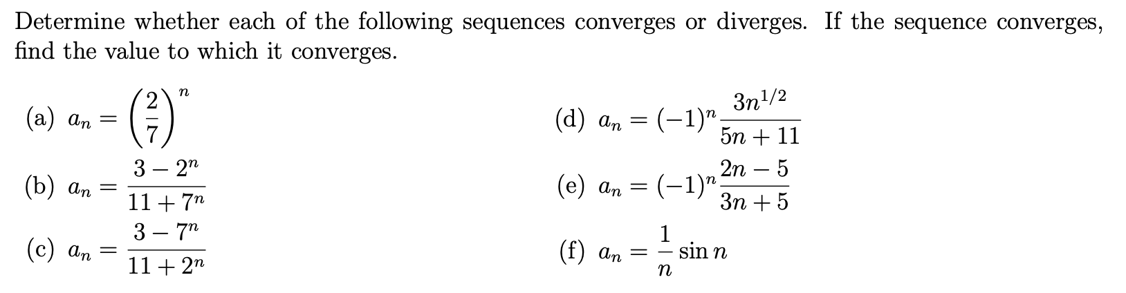 Solved Determine whether each of the following sequences | Chegg.com