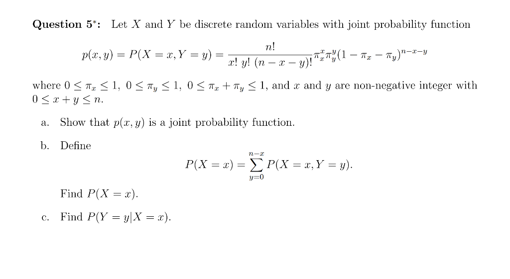 Solved Question 5*: Let X and Y be discrete random variables | Chegg.com