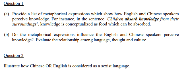 Question 1 (a) Provide a list of metaphorical | Chegg.com